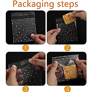 Lifelum Cookie Bags 200 Pcs 4″ x 4 ″Self Adhesive Cookie Bags Cellophane Treat Bags Self Sealing Clear Plastic Bags White Polka Dot Party Favor Bag for Party Gift Giving Bakery Candy Cookie Chocolate