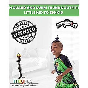 Miraculous Cat Noir Little Boys Pullover Swim Rash Guard Swim Trunks Green 5