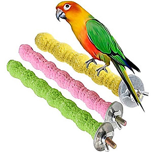 kathson Bird Perch Parrot Stand Cage Accessories Natural Wooden Stick Paw Grinding Rough-surfaced Chew Toy for Cockatiels,Cockatoo,Lorikeet,Conure,Parakeet 3 Pack (Random Color)
