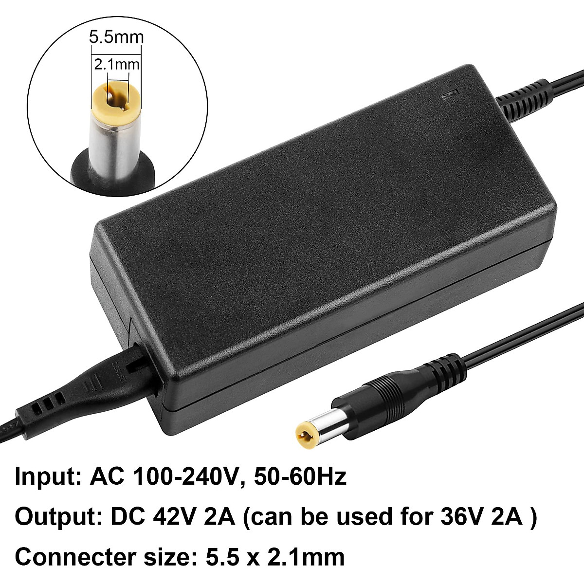 42V 2A Charger Fast Charge (Round tip 5.5 x 2.1mm Connector! Pls Check!) for Jetson, Gotrax, Hiboy, Swagtron and Other Brands Electric Equipment (Fit 36V Lithium Battery Pack)