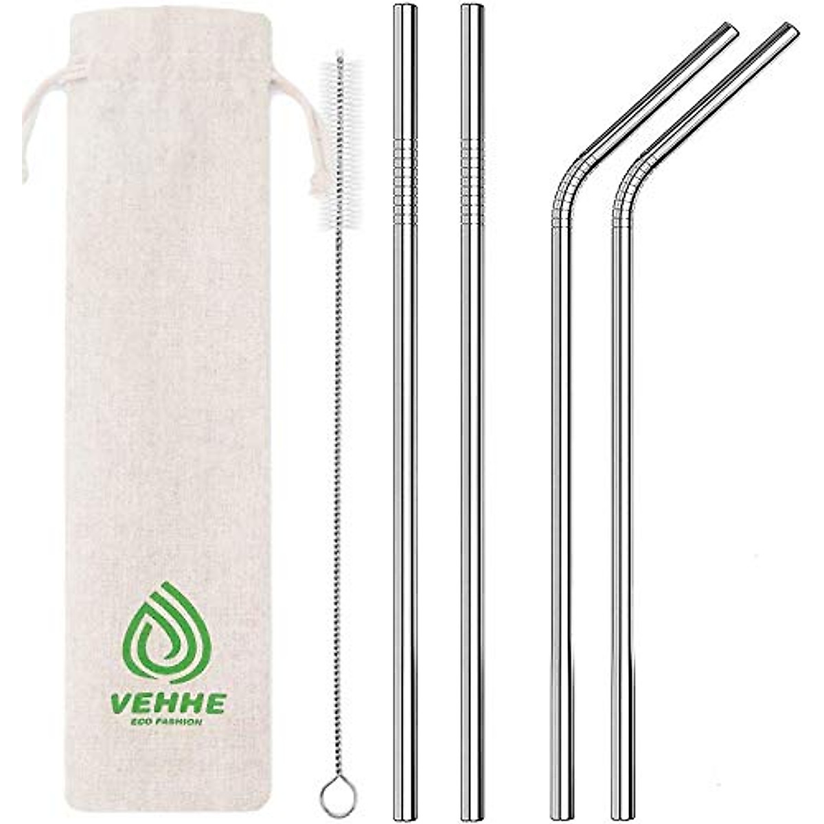 VEHHE Metal Straws Stainless Steel Straws Drinking Straws Reusable - 10.5" Ultra Long 4 + 1 - W/Cleaning Brush for 20/30 Oz for Yeti RTIC SIC Ozark Trail Tumblers (2 Straight|2 Bent|1 Brush)