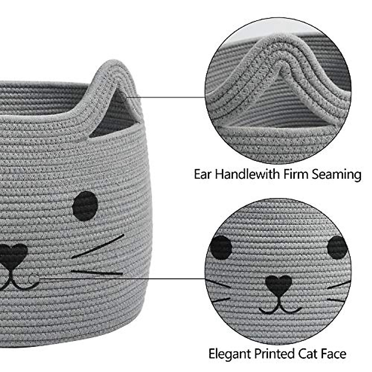 HiChen Large Woven Cotton Rope Storage Basket, Laundry Basket Organizer for Towels, Blanket, Toys, Clothes, Gifts | Pet Gift Basket for Cat, Dog - 15.7" L×11.8" H, Gray