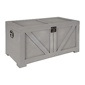 Kate and Laurel Cates Classic Farmhouse Small Wooden Storage Chest Trunk, Gray, Modern Farmhouse Decorative Storage Chest