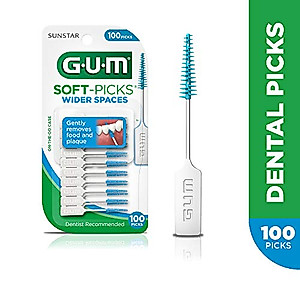GUM Soft-Picks Wider Space, Easy to Use Dental Picks for Teeth Cleaning and Gum Health, with Convenient Carry Case, Dentist Recommended Dental Picks, 100ct