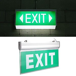 Emergency Exit Sign, Acrylic Double-sided Green Compact Combo Exit Sign Emergency Light 3W 12 LEDs Emergency Exit Lighting Sign Safety Evacuation Indicator Lamp for Malls, Hotels, Hospitals, etc