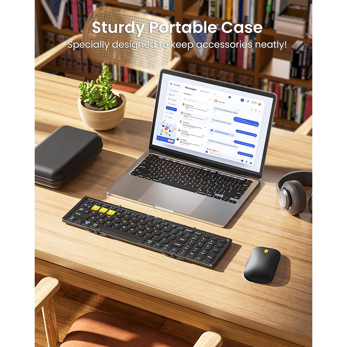 Foldable Bluetooth Keyboard and Mouse, Portable Folding Pocket Keyboard Mouse Combo with Numeric Keypad for Business and Travel for Phone Tablet Laptop (2.4G+Dual BT)