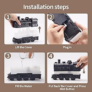 Humidifiers for Bedroom, Cool Quiet Steam Train Looking Mist Air Humidifier Diffuser for Home Baby Nursery & Plants and Auto Shut-off & No Remote Included. (Black)