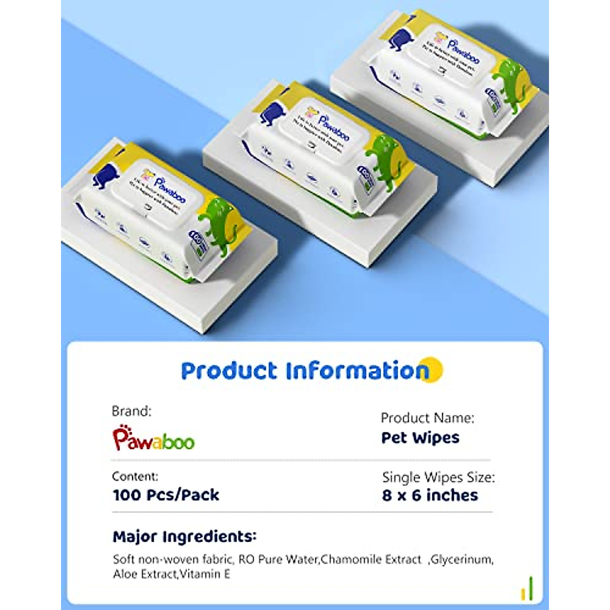 Pawaboo Dog Wipes for Paws and Butt, Unscented Hypoallergenic Pet Wipes for Dog Cat, Soft Thick Dog Grooming Wipe for Cleaning Deodorizing with Lids, Puppy Wipes for Face Ears Body- 1Pack/100Count