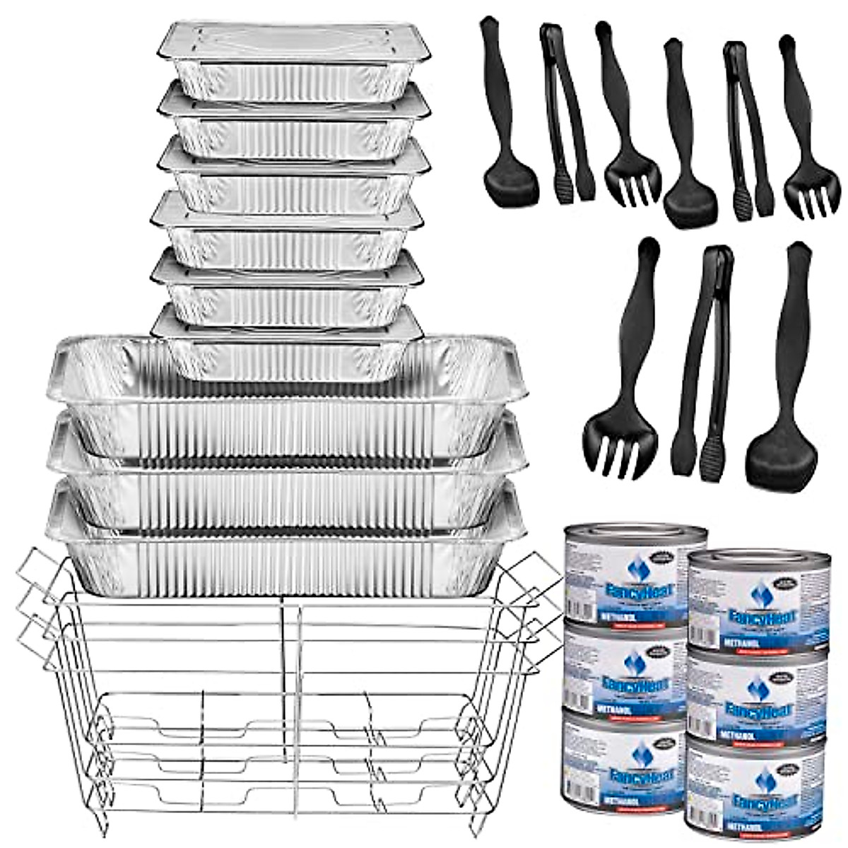 Disposable Chafing Dish Buffet Set, Food Warmers for Parties, Complete 33 Pcs of Chafing Servers with Covers, Catering Supplies with Full-Size Pans (9x13), Warming Trays for Food with Utensils & Lids
