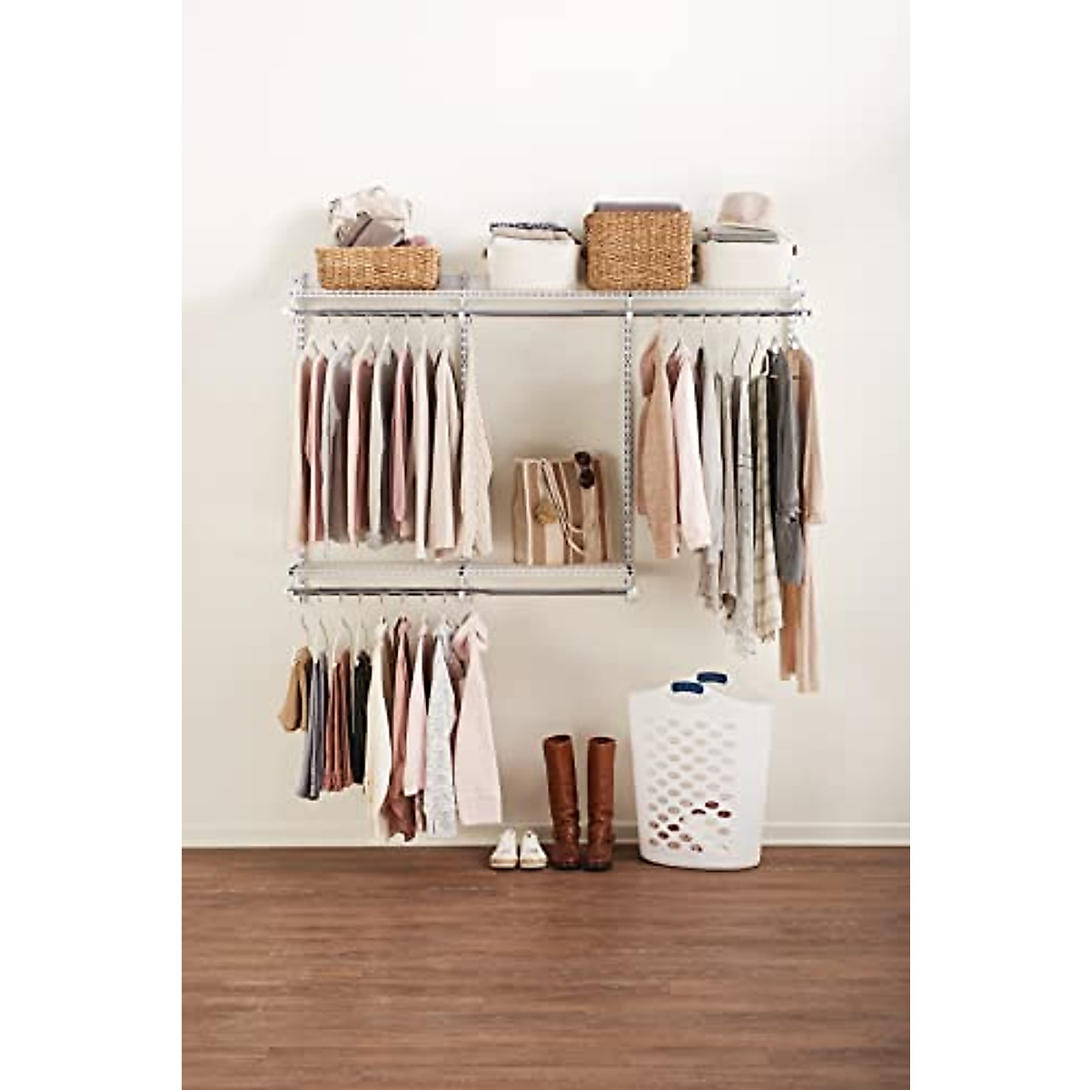 Rubbermaid Configurations Classic Closet Kit, White, 3-6 Ft., Wire Shelving Kit with Expandable Shelving and Telescoping Rods, Custom Closet Organization System, Easy Installation