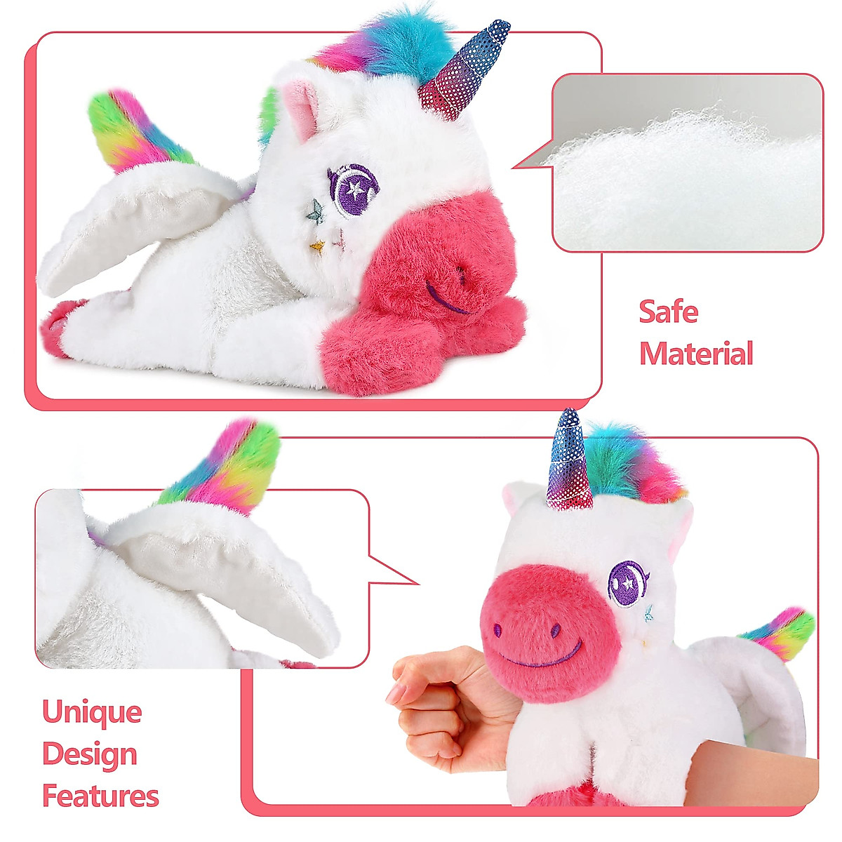 iPlay, iLearn Wrist Pals 2PCS Slaps Bracelets Stuffed Animals, Toddler Soft Plush Toy Baby Easter Basket Gift, Kids 12" Unicorn Bull Play Wristband, Birthday Party for 1 2 3 4 5 6 7 Year Old Girl Boy