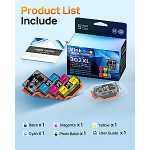E-Z Ink (TM Remanufactured Ink Cartridge Replacement for Epson 302XL 302 T302XL T302 to use with Expression Premium XP-6000 XP6000 XP-6100 Printer (5 Pack)