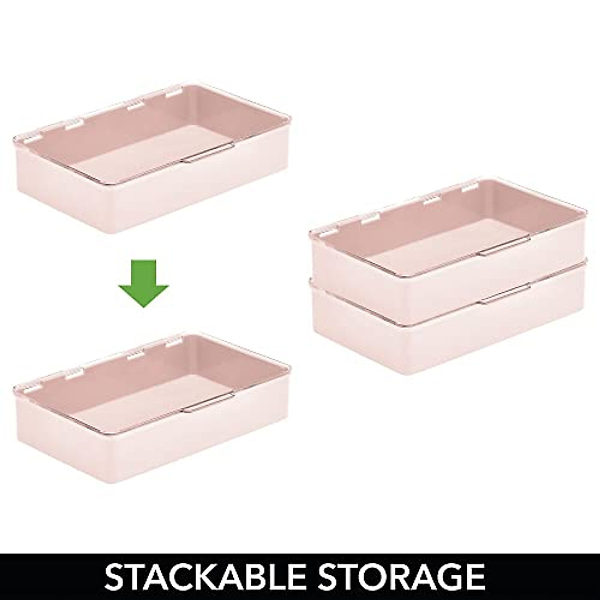 mDesign Plastic Storage Stackable Durable Container Bin Organizer Box with Lid - for Organizing Kitchen, Pantry, Bathroom, Bedroom - Holds Food, Snacks, Makeup - Light Pink/Blush/Clear