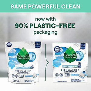 Seventh Generation Dishwasher Detergent Packs, Blasts Away Stuck-On Food, Free & Clear, 45 Packs