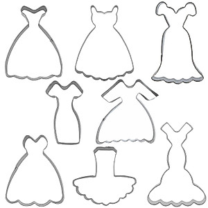 Dress Shaped Cookie Cutters Set of 8 pcs, Stainless Steel Wedding Dress Princess Dress Fondant Cutter Molds Baking DIY
