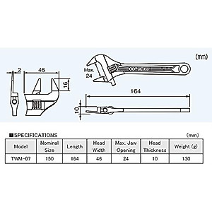 ENGINEER TWM-07 Super Thin Jaws Adjustable Wrench Smart Monkey Wrench