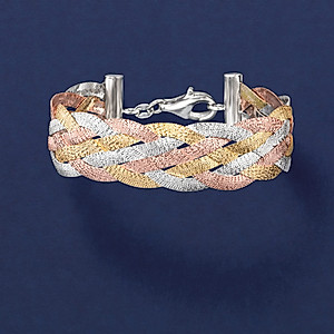 Ross-Simons Italian Tri-Colored Sterling Silver Reversible Braid Bracelet. 7 inches