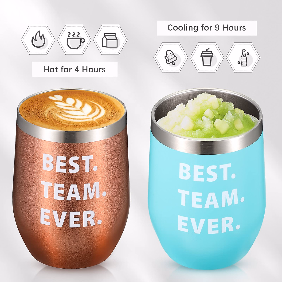 Pinkunn 8 Pcs Best Team Ever Tumblers Thank You Employee Appreciation Gifts Stainless Steel Insulated Wine Tumbler Christmas Team Gifts with Lid and Straw for Coworkers Women Men, 12 oz(Black)