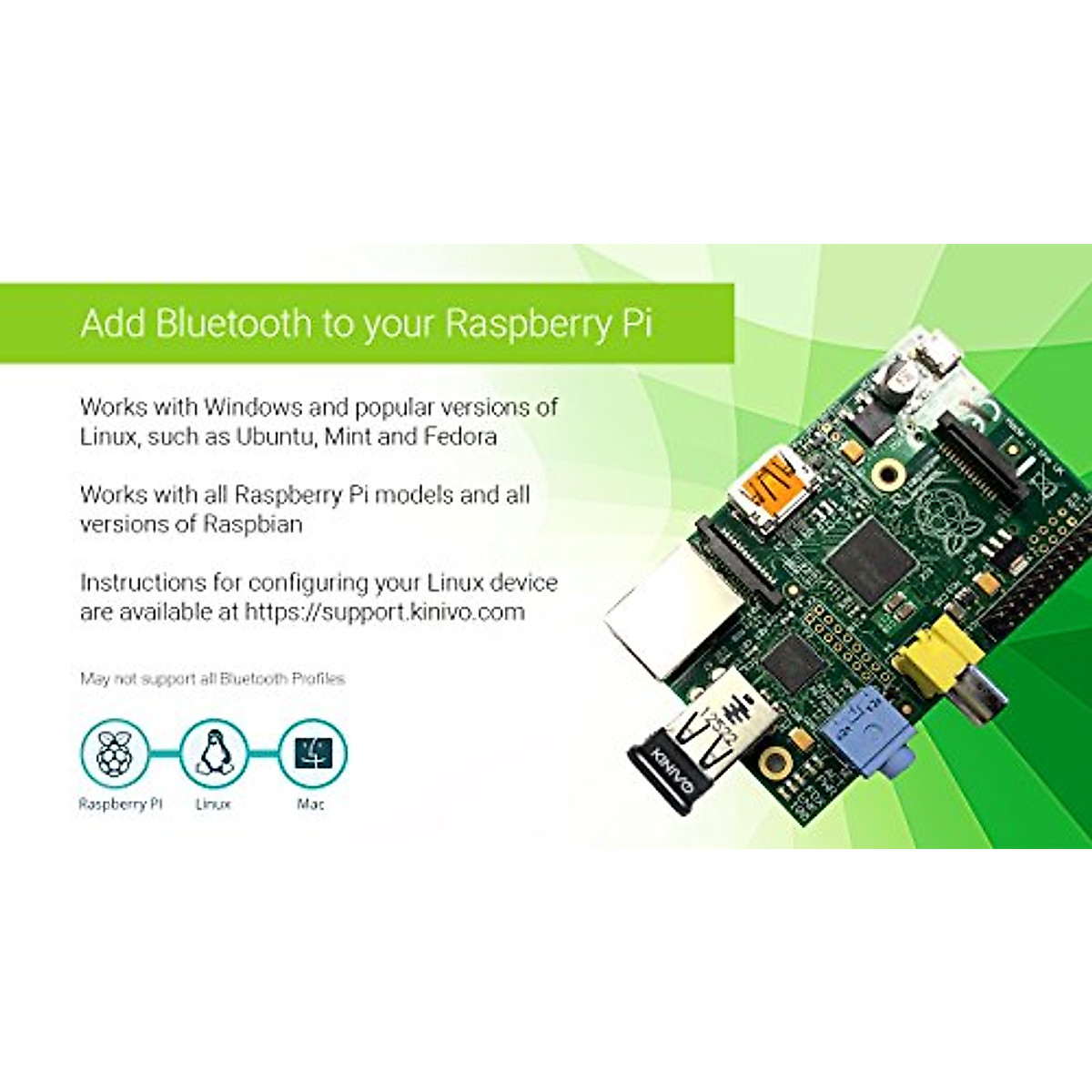 Kinivo USB Bluetooth Adapter for PC BTD400 (Bluetooth 4.0 Dongle Receiver, Low Energy) - Compatible with Windows 11/10/8.1/8/7, Raspberry Pi, Linux, MacOS, Laptop & Headphones