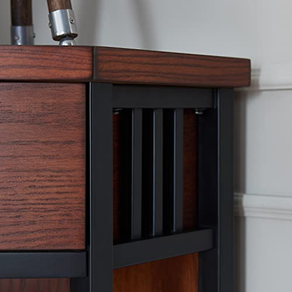 Leick Home 11264 Ironcraft Foyer Corner Rustic Bookcase with Drawer Storage, Mission Oak