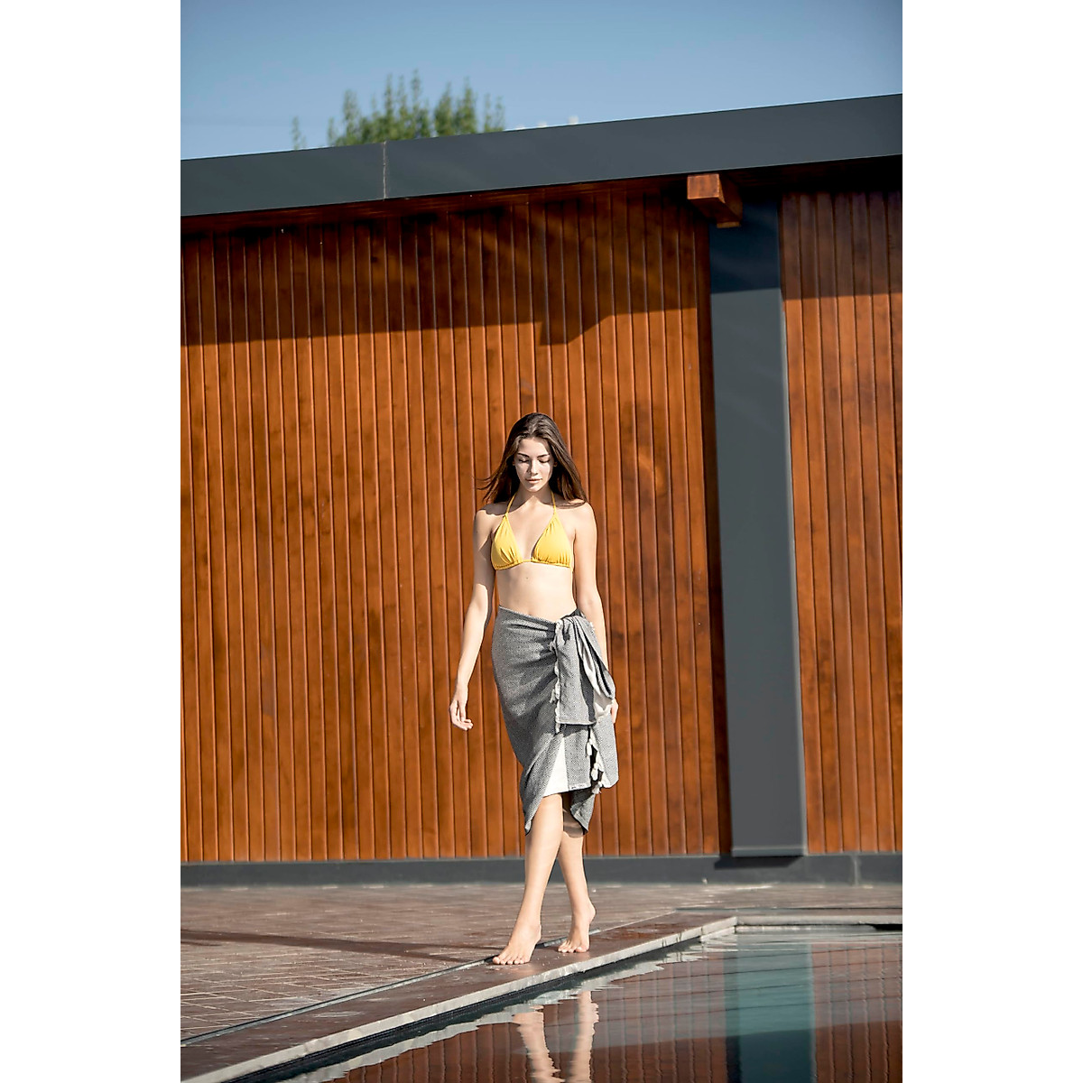 Bazaar Anatolia Turkish Beach Towel 100% Cotton Bath Towels Oversized Quick Dry Boho Farmhouse Decor Sheets Bathroom Towels Sand Free Camping Blanket 71x39 inches - Diamond Black