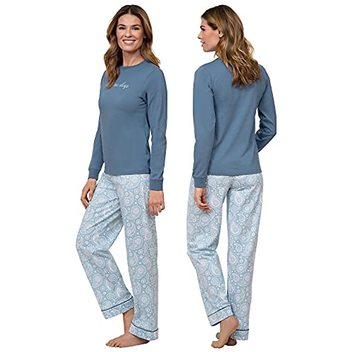 PajamaGram Womens PJs - Cotton Pajamas For Women, Blue Paisley, MD