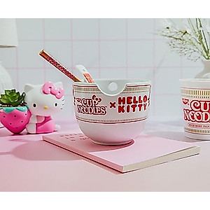 Silver Buffalo Sanrio Hello Kitty x Nissin 20-Ounce Ramen Bowl With Chopsticks and Spoon
