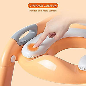 Fedicelly Potty Training Toilet Seat Boys Girls,Toddlers,Kids Potty Chair with Step Stool Ladder（Gray/Orange）