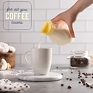 Kitchentoolz 16 Oz Glass Milk and Creamer Bottle with Caps - Perfect Milk Container for Refrigerator Storage - 16 Ounce Short and Wide Glass Milk Bottle with Tamper Proof Lid and Pour Spout - Pack of 1