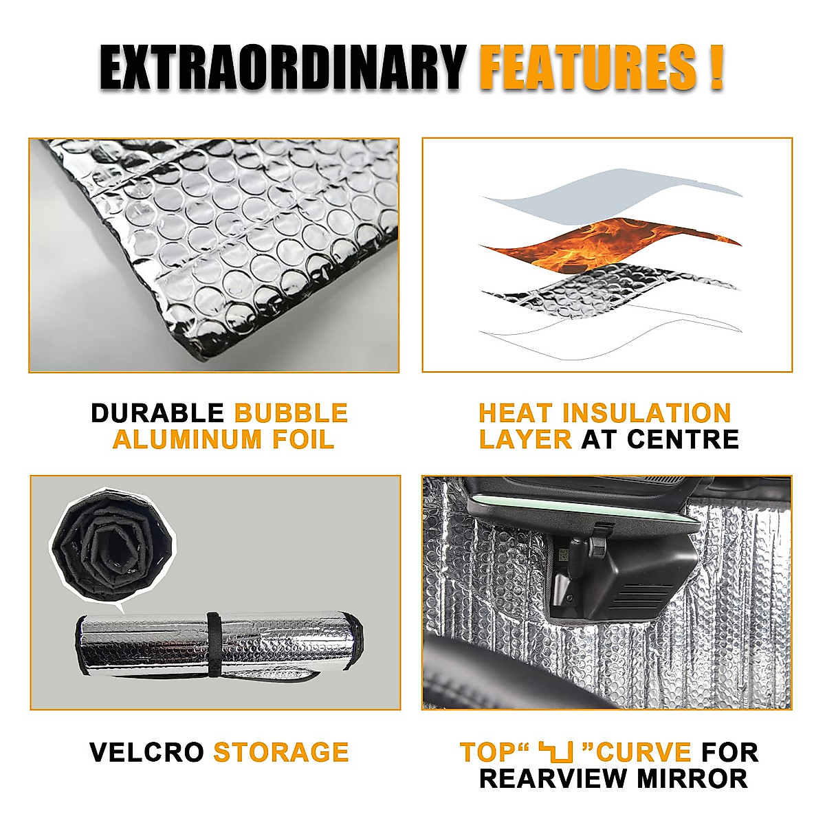 Mabett Windshield Sun Shade for Ford Bronco Accessories 2021 2022 2023, Insulated and Sun Protection by Sun Visor for Bronco 2/4-Door (Silver)