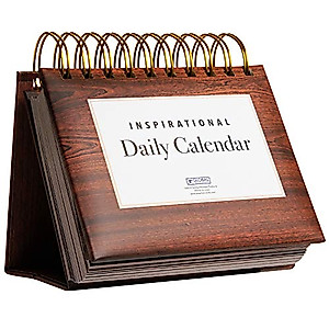 Motivational & Inspirational Perpetual Daily Flip Calendar with Self-Standing Easel (Woodgrain)