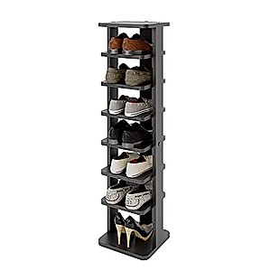 Modeazy 7 Tiers Multi Function Wooden Shoe Rack, Vertical Shoe Rack for Entryway, Shoes Storage Stand, Modern Shoe Rack Organizer, Home Storage Shelf Organizer (Black, Single 11”Wx10.5”Dx42.5”H)