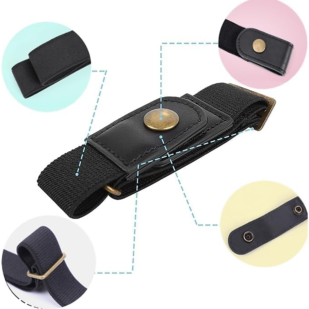 2 Pairs No Buckle Invisible Elastic Stretch Belt for Men/Women, Jeans Loops Belt Adjustable Waist Belt for Pants (BLACK+GREY)