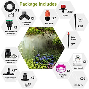 Drip Irrigation Kit, Aiglam Garden Watering System Garden Irrigation System 1/4" Blank Distribution Tubing Adjustable Automatic Drip Irrigation Kits for Greenhouse, Flower Bed, Patio Plants (130FT)