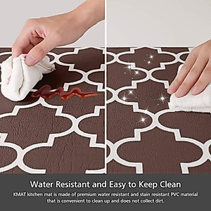 KMAT Kitchen Mat [2 PCS] Cushioned Anti-Fatigue Kitchen Mats and Rugs, Waterproof Non-Slip Kitchen Rug Heavy Duty PVC Ergonomic Comfort Standing Foam Mat for Floor Home, Sink, Laundry,Brown