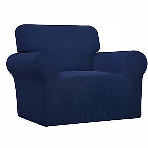 Easy-Going Stretch Chair Sofa Slipcover 1-Piece Couch Sofa Cover Furniture Protector Soft with Elastic Bottom for Kids, Pet. Spandex Jacquard Fabric Small Checks (Chair, Navy)