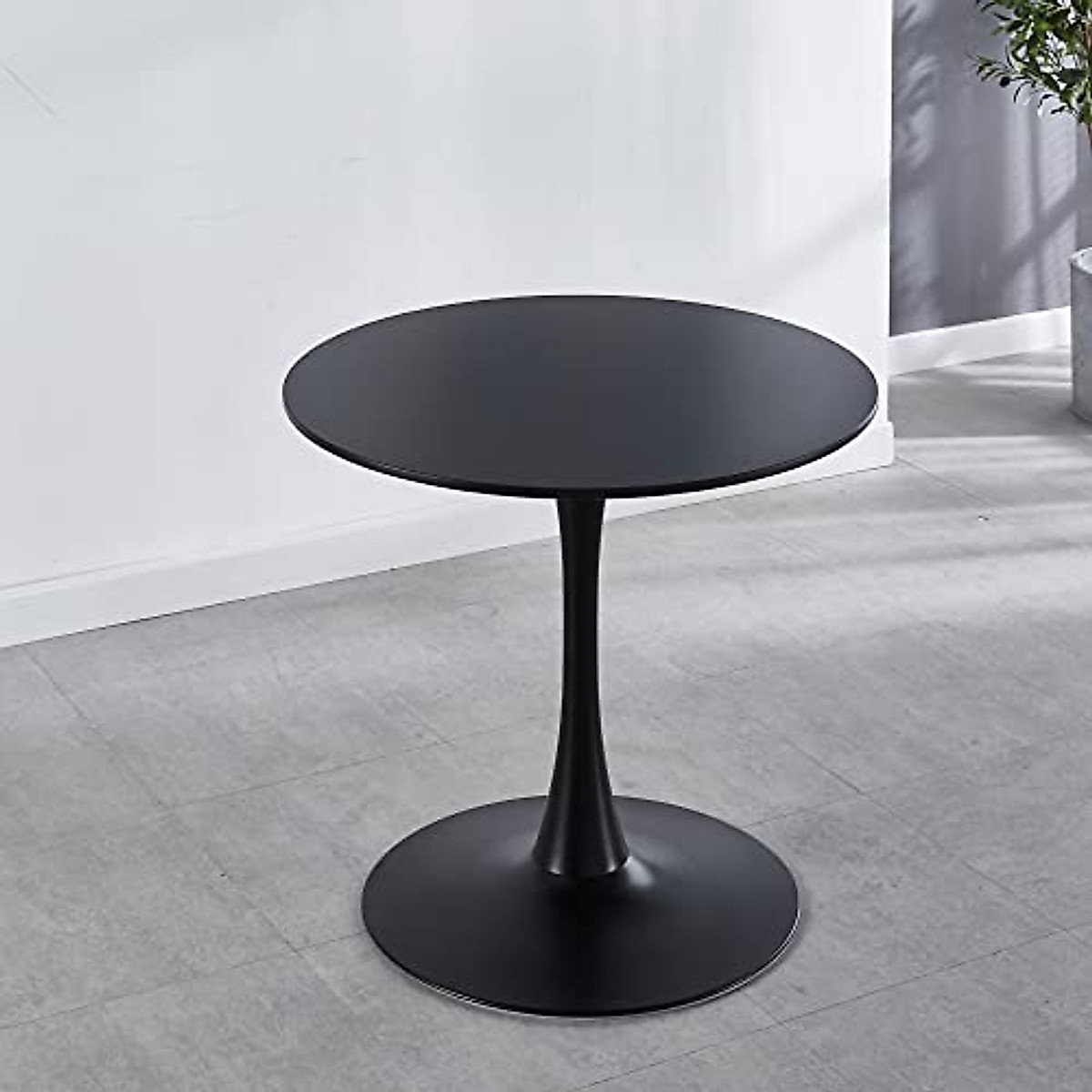 DKLGG 32" Modern Round Dining Table with MDF Table Top, Metal Base Pedestal Table Tulip Table Kitchen Table for 2-4 Person, Small Space Home, End Table Leisure Coffee Table, Black