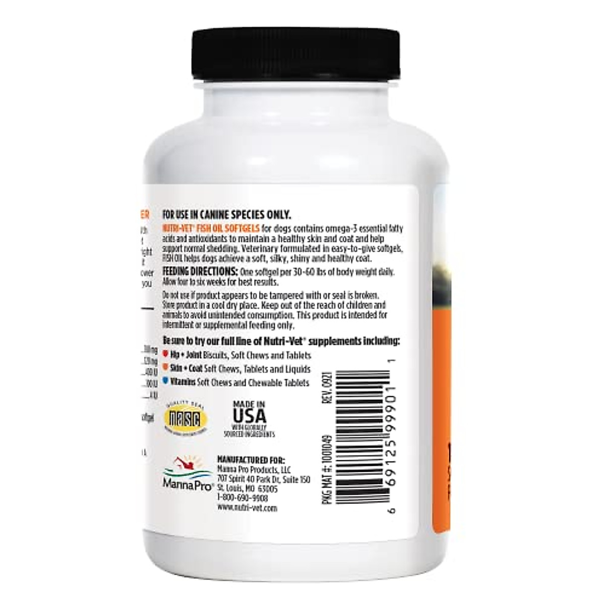 Nutri-Vet Fish Oil Supplements for Dogs - Skin and Coat Omega 3 Supplement - Dog Dry Skin & Dog Shedding Support - 100 Count Softgels