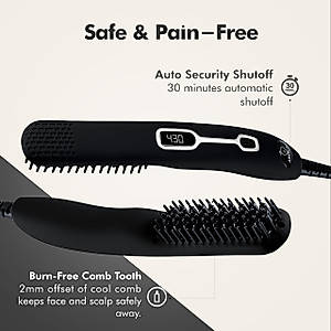 Aberlite EDC - Premium Beard Straightener Brush for Men - Professional Straightening Tool Heated Comb - Beard Kits for Men - Beard Kits Gift Sets Men - Beard Grooming Kit for Men Gift Set (Black)