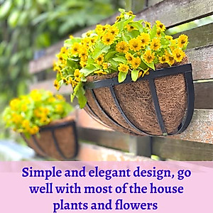 LaLaGreen Wall Planters for Outdoor Plant (2 Pack, 16 Inch) Deck Railing Planter Boxes for Outside Plants, Window Flower Box with Coco Liners Metal Horse Troughs Fence Balcony Garden Herb Patio Porch