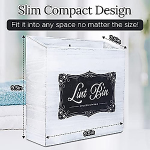 Modern 5th Magnetic Lint Bin for Laundry Room Decor - White Rustic Wooden Lint Holder - Elegant Laundry Room Organization and Storage - Unique Housewarming and First Apartment Gift Idea