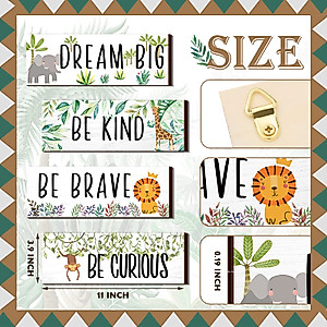 4 Pieces Woodland Nursery Decor Baby Safari Nursery Decor Kids Cute Jungle Animal Room Decor Nursery Decorations for Baby boy Bedroom Toddler Room 11x 3.9 Inches (White Background,Lively Animals)