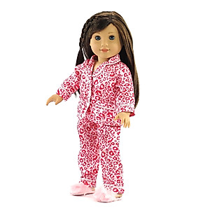 18 Inch Emily Rose Doll Clothes/clothing Fits American Girl Dolls - Pink Leopard Pajamas & Slippers 18" Outfit