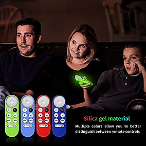 [4Pcs]Protective Case Compatible for Chromecast with Google TV Remote Control, Alquar Shockproof Silicone Skin for Google TV 2020 Voice Remote, Anti-Lost with Loop (red+dark blue+glow blue+glow green)