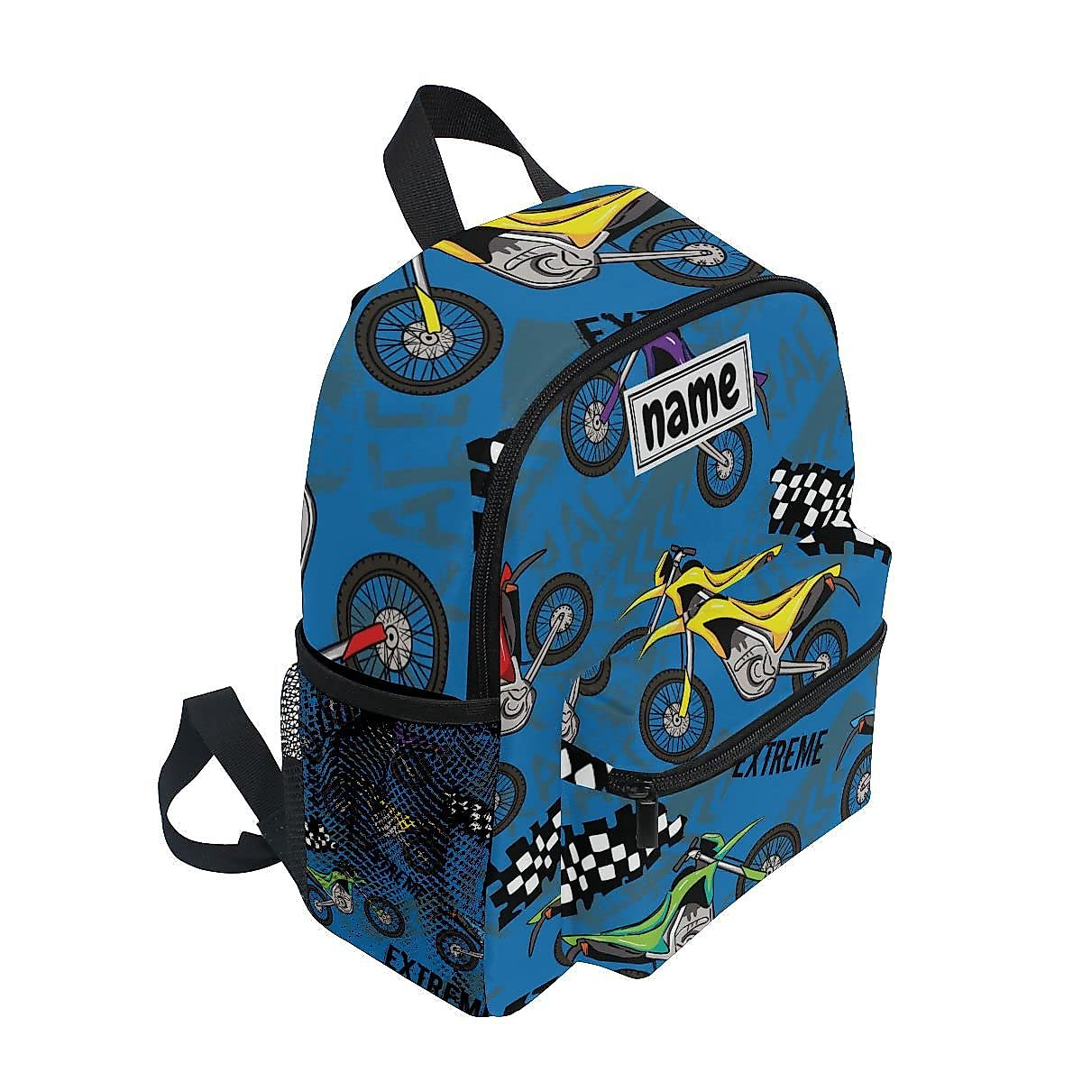 Glaphy Custom Kid's Name Backpack, Motorcycles Sports Pattern Toddler Backpack for Daycare Travel Personalized Name Preschool Bookbag for Boys Girls