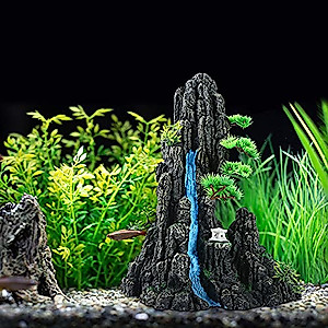 Mairuker Large Fish Tank Decorations Mountain View Stone Ornament,Fish Cave Rock with Plastic Plants Decor for Betta Fish Tank Accessories