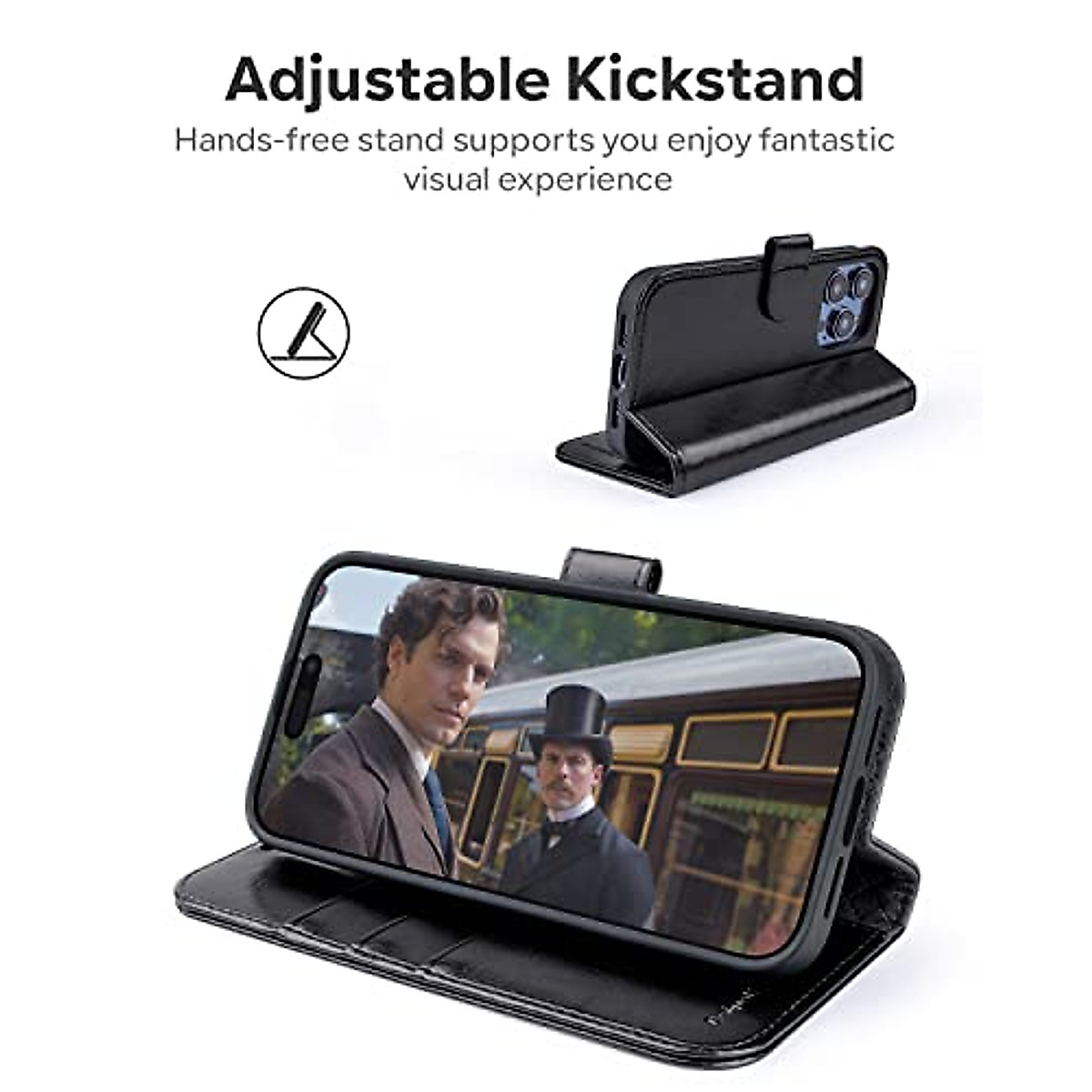 OCASE Compatible with iPhone 14 Pro Wallet Case, PU Leather Flip Case with Card Holders RFID Blocking Stand [Shockproof TPU Inner Shell] Phone Cover 6.1 Inch 2022 (Black)