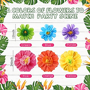 40 Pcs Large Paper Flowers and Artificial Tropical Leaves, 24''/12'' Jumbo 3D Chroma Paper Flowers Faux Leaves for Safari Jungle Hawaiian Luau Party Birthday Wedding BBQ Table Decor (Palm Leaf)