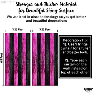 KatchOn, Pink and Black Foil Fringe Curtain - XtraLarge 3.2x6.5 Feet, Pack of 2 | Halloween Streamers, Pink Halloween Decorations | Halloween Backdrop Curtain, Pink and Black Birthday Decorations