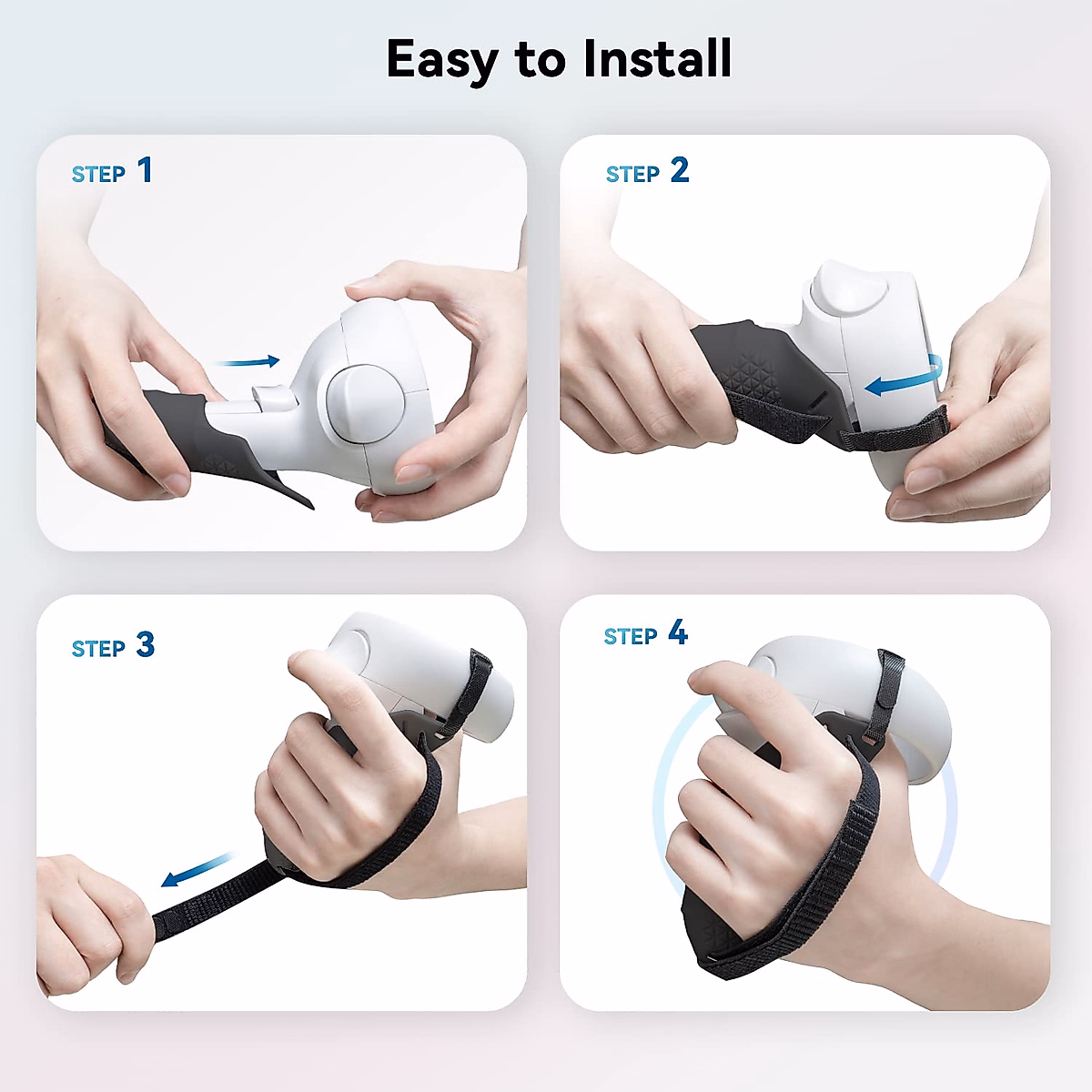 CNBEYOUNG Touch Controller Grip Cover Compatible with Quest 2, Anti-Throw Handle Sleeve Quest 2 Accessories with Nylon Adjustable Wrist Knuckle Strap(Black)